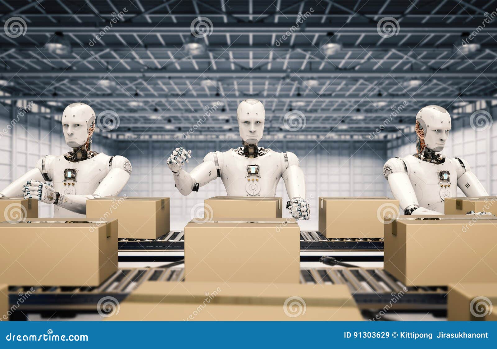 Robot Working with Carton Boxes Stock Illustration - Illustration of ...