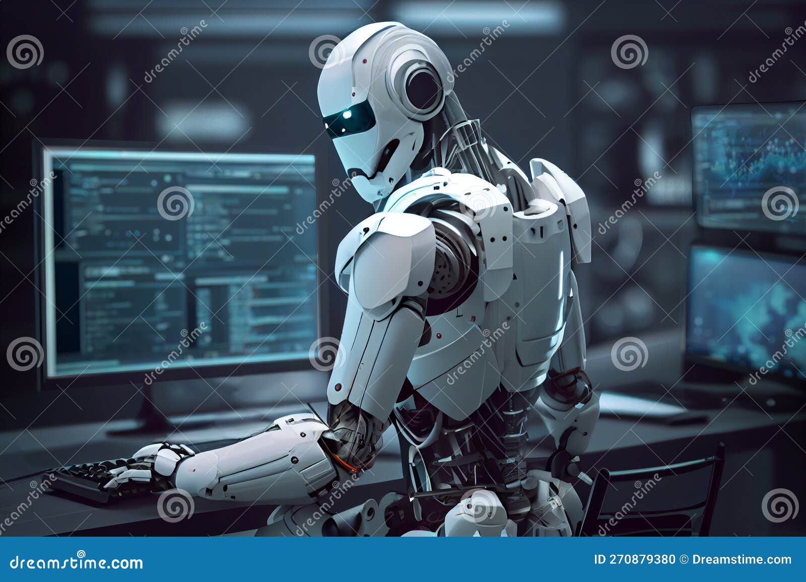 Robot Working a Computer ,(Created with Generative AI Technology) Stock ...