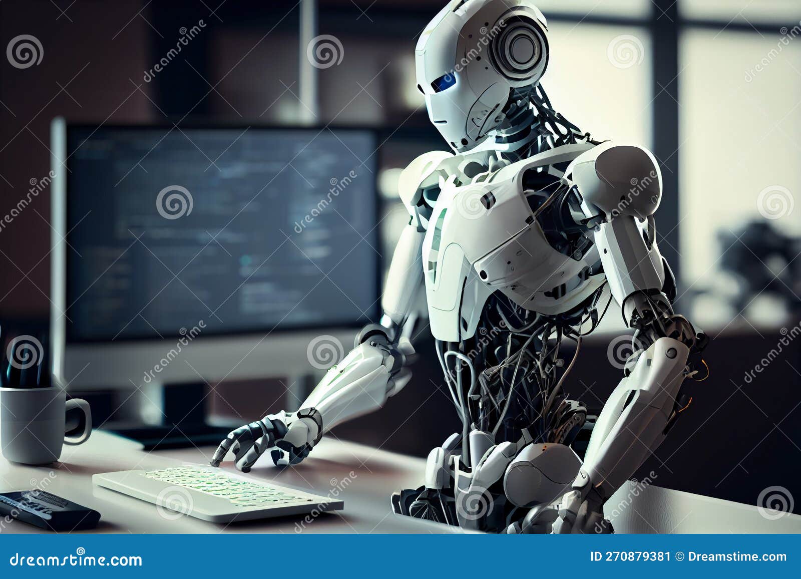 Robot Working a Computer ,(Created with Generative AI Technology) Stock ...
