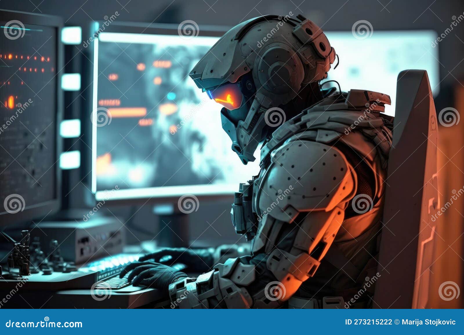 Robot Working with Computer Generative AI Stock Illustration ...
