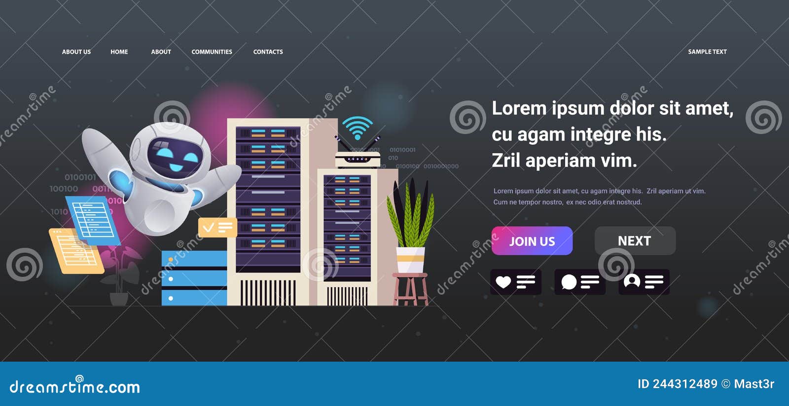 Robot Working in Data Center Room Hosting Server Computer Monitoring Information Database ...