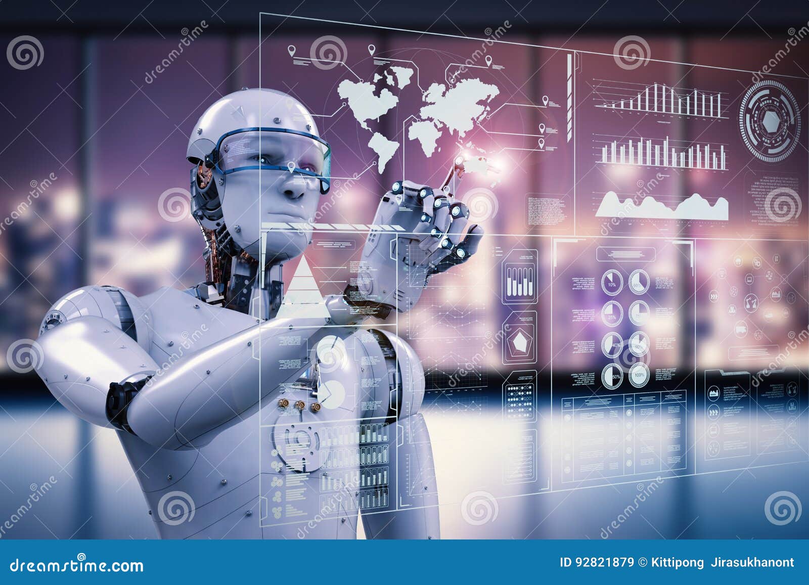 Robot Working with Digital Display Stock Illustration - Illustration of ...