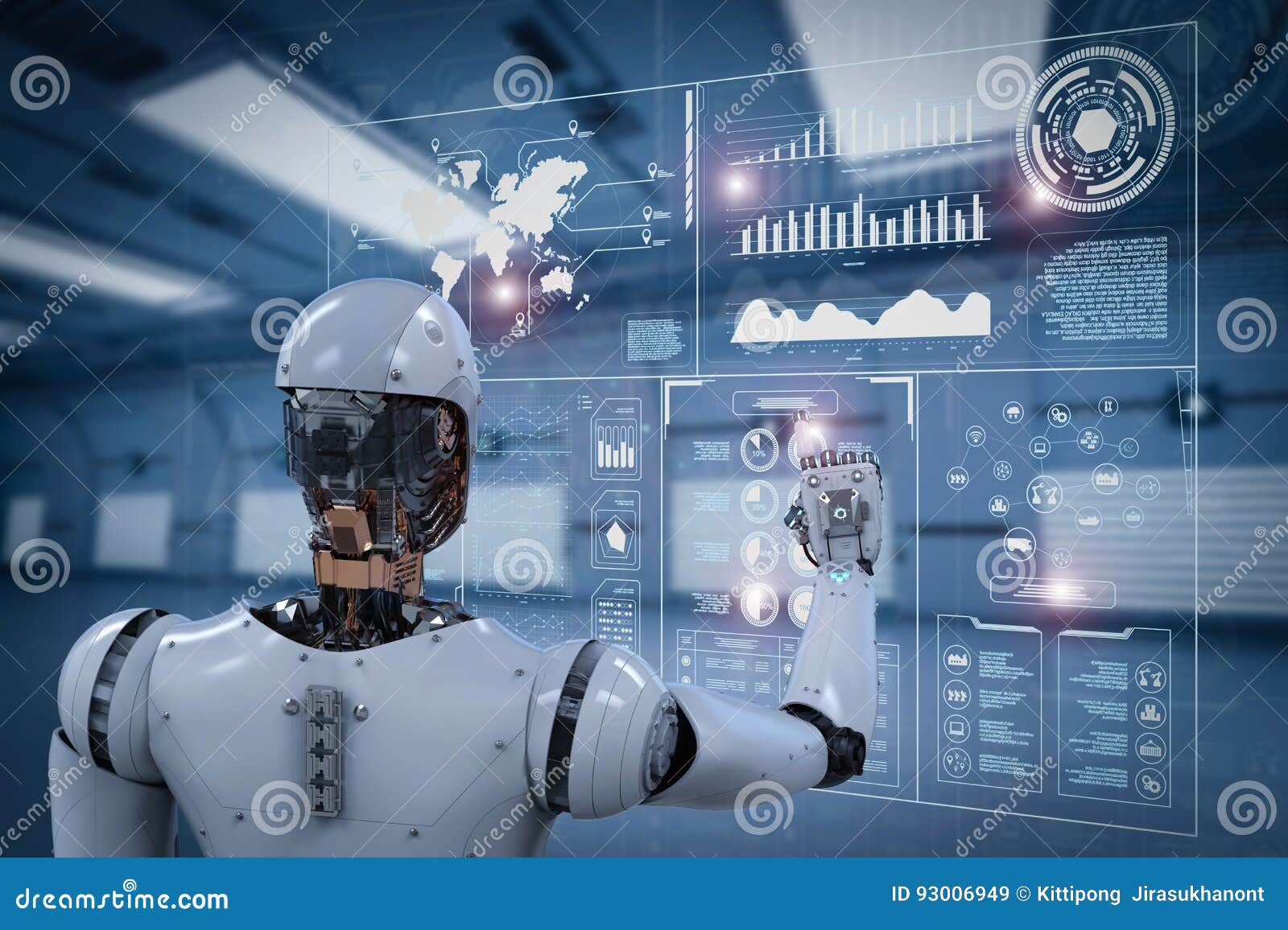 Robot Working with Digital Display Stock Image - Image of touch ...