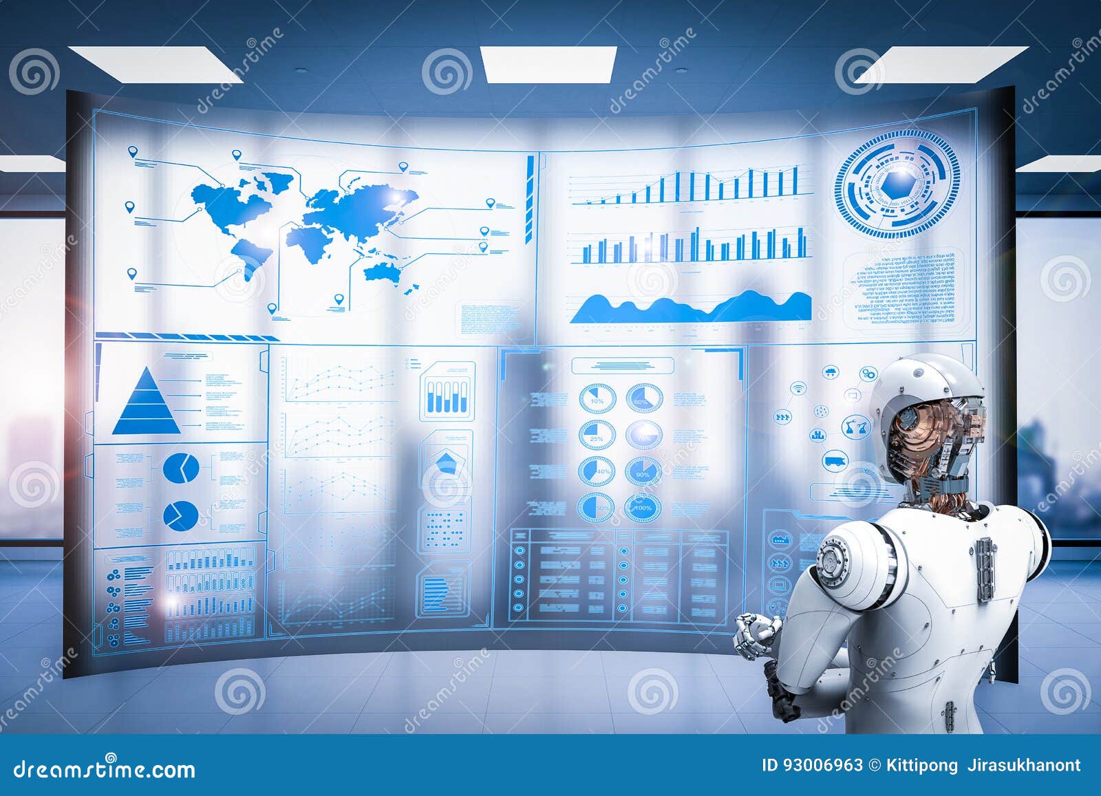 Robot Working with Digital Display Stock Image - Image of virtual ...