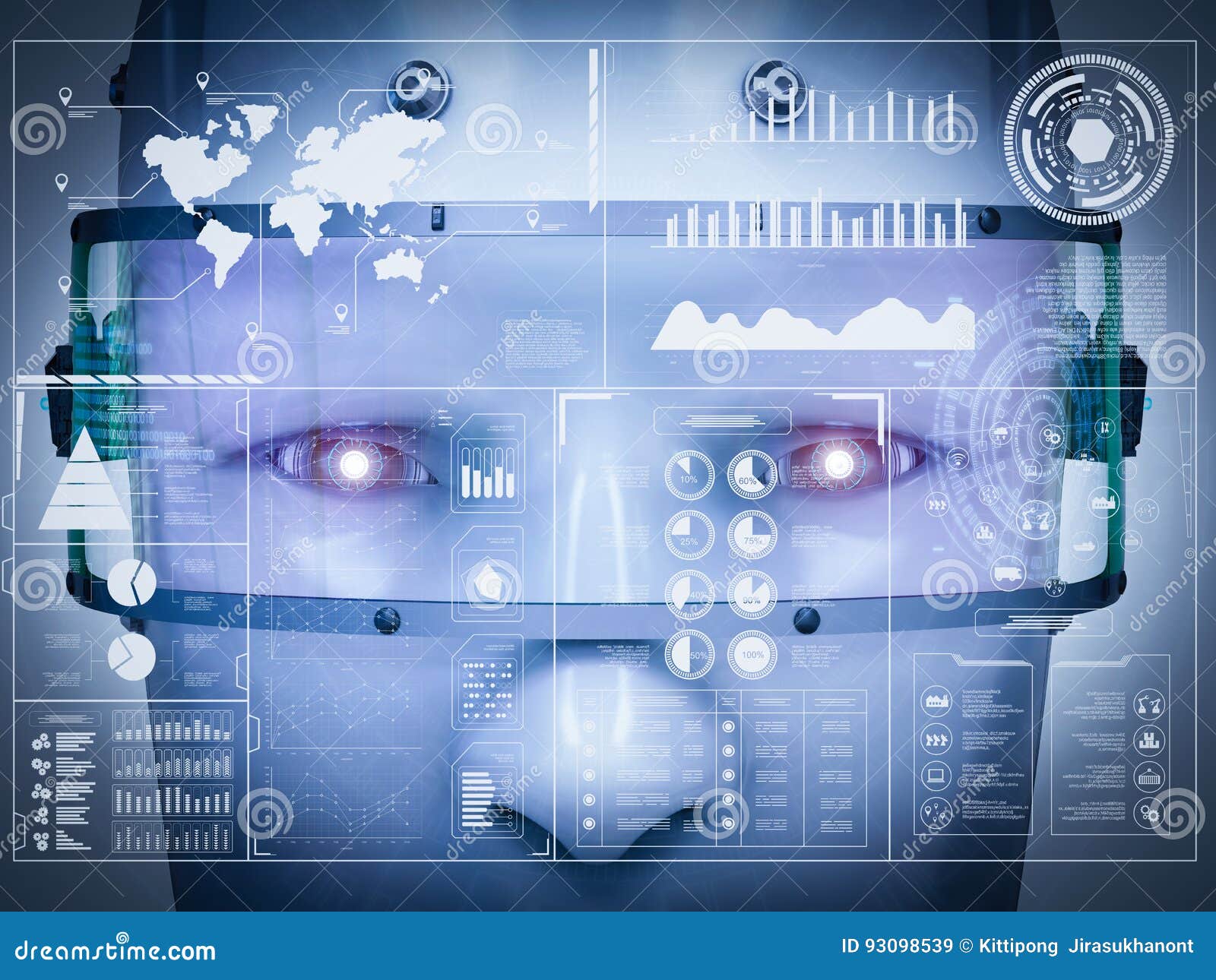 Robot Working with Digital Display Stock Image - Image of screen, media ...