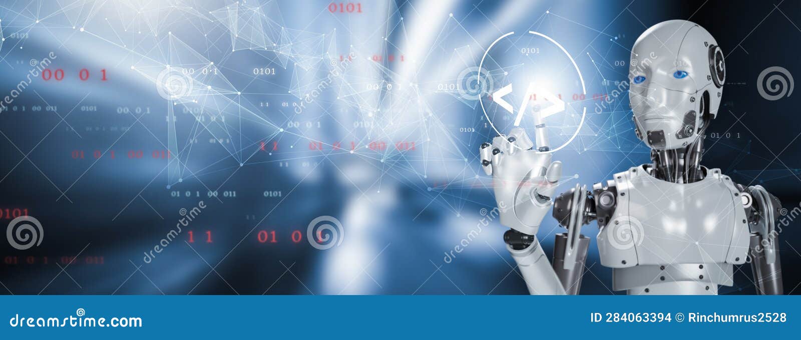 Robot Working with Digital Display Internet Connection Controlled by AI ...