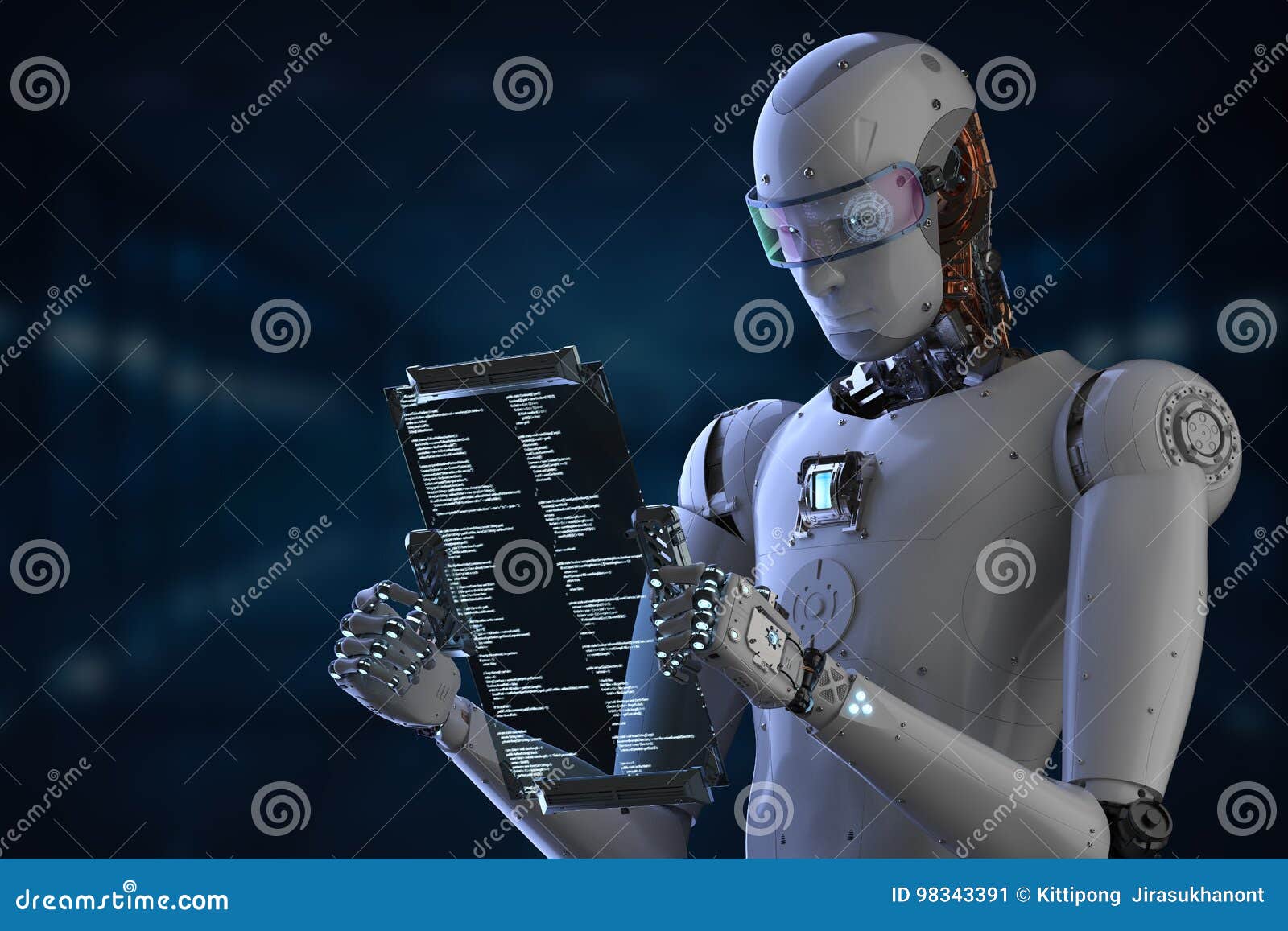 Robot Working with Digital Tablet Stock Illustration - Illustration of ...