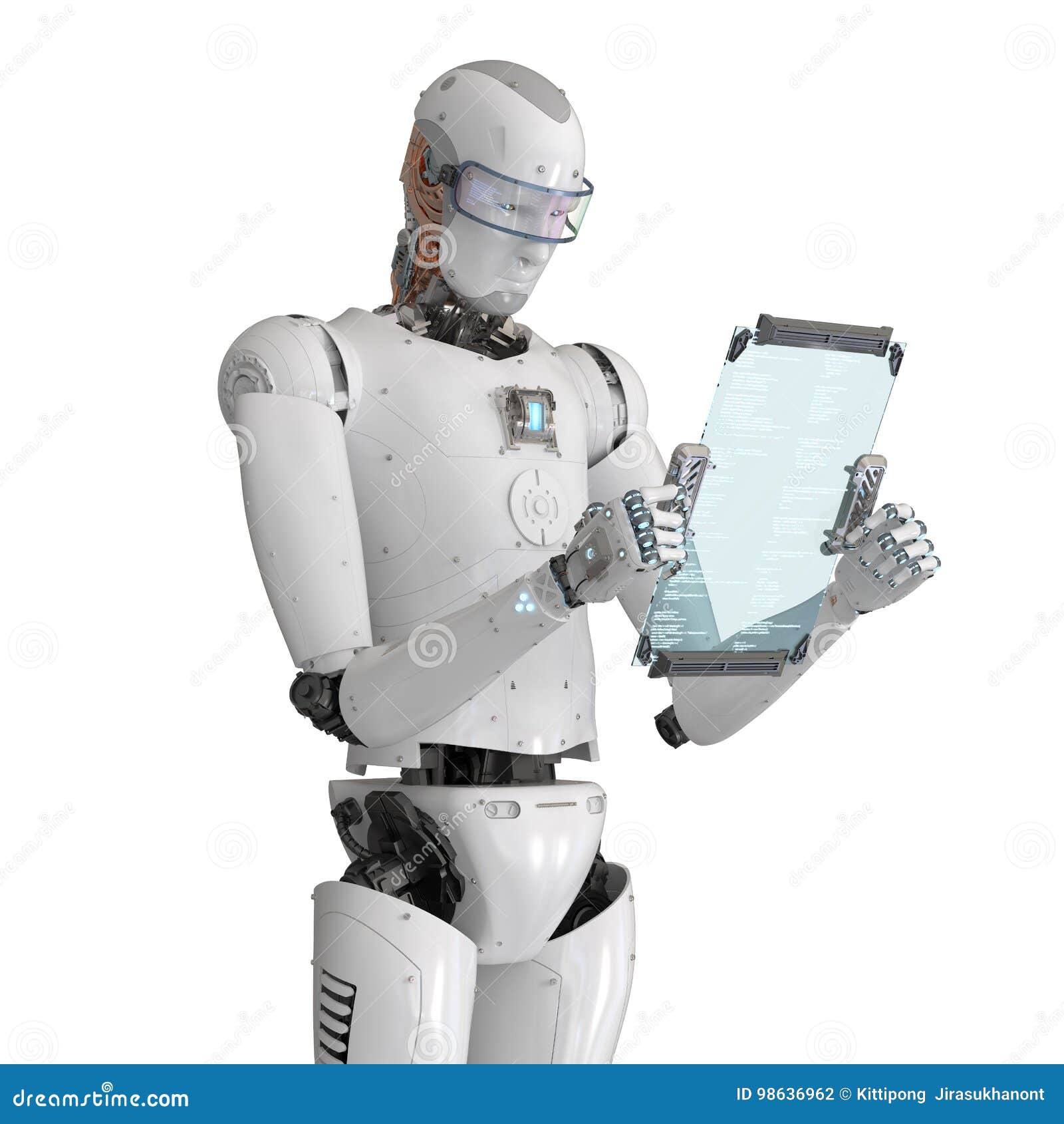 Robot Working with Digital Tablet Stock Illustration - Illustration of ...