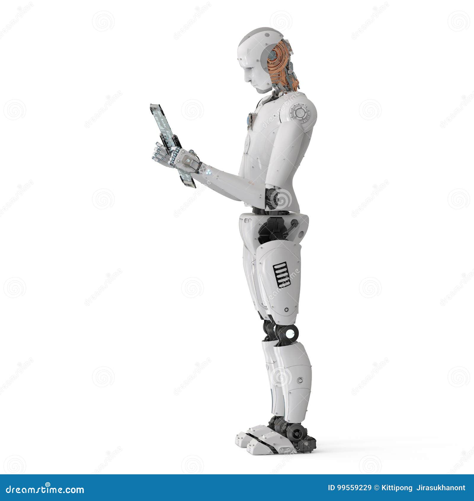 Robot Working with Digital Tablet Stock Illustration - Illustration of ...