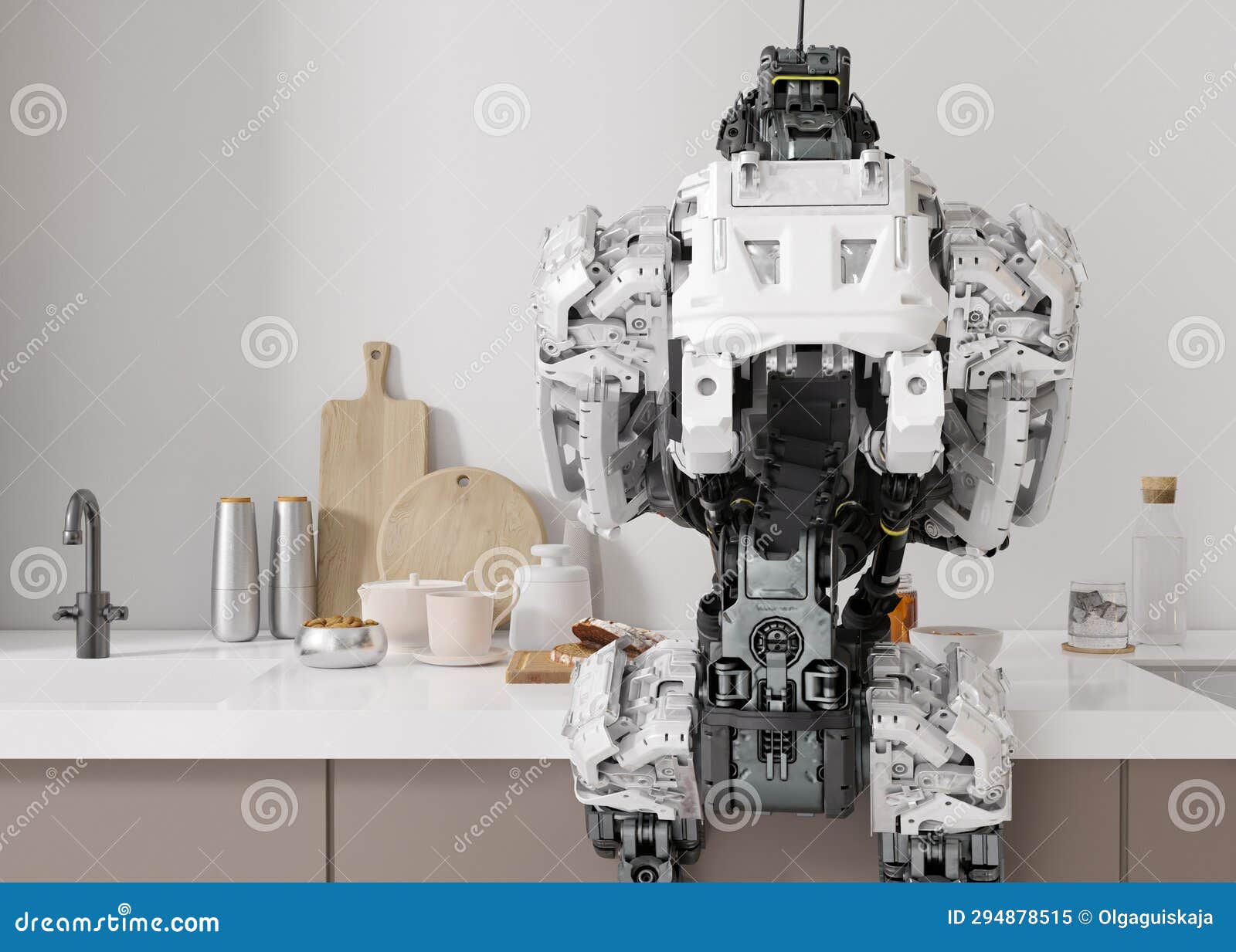 Robot Working at Home, Cooking. Artificial Intelligence, Digital ...