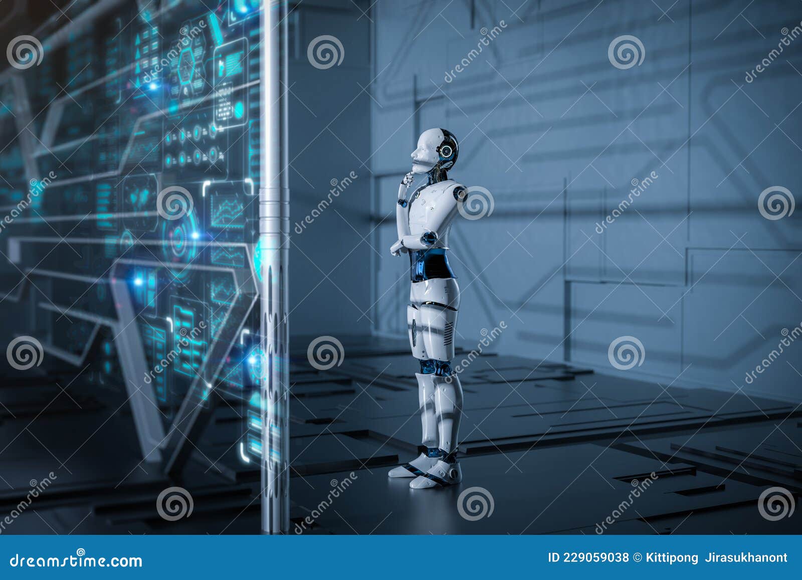 Robot Working with Hud or Graphic Display Stock Illustration ...