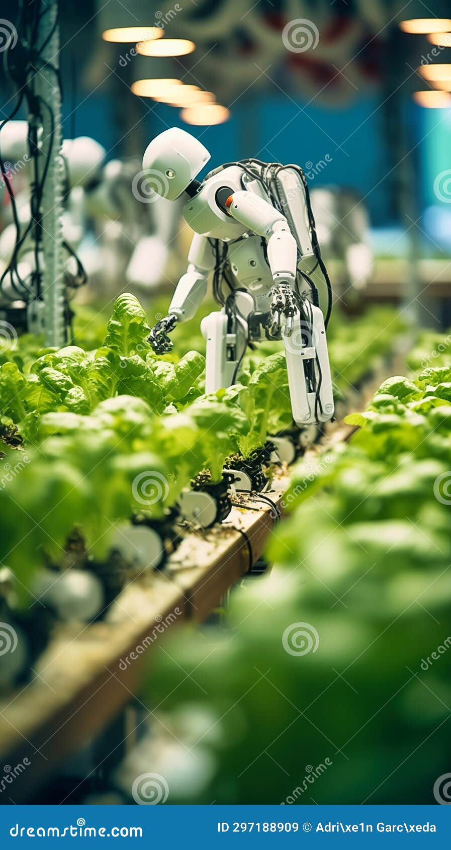 Robot Working in the Hydroponic Vegetable Farm. Stock Illustration ...