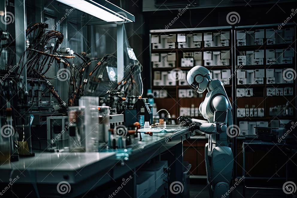 A Robot Working in a Laboratory. the Concept of Artificial Intelligence ...