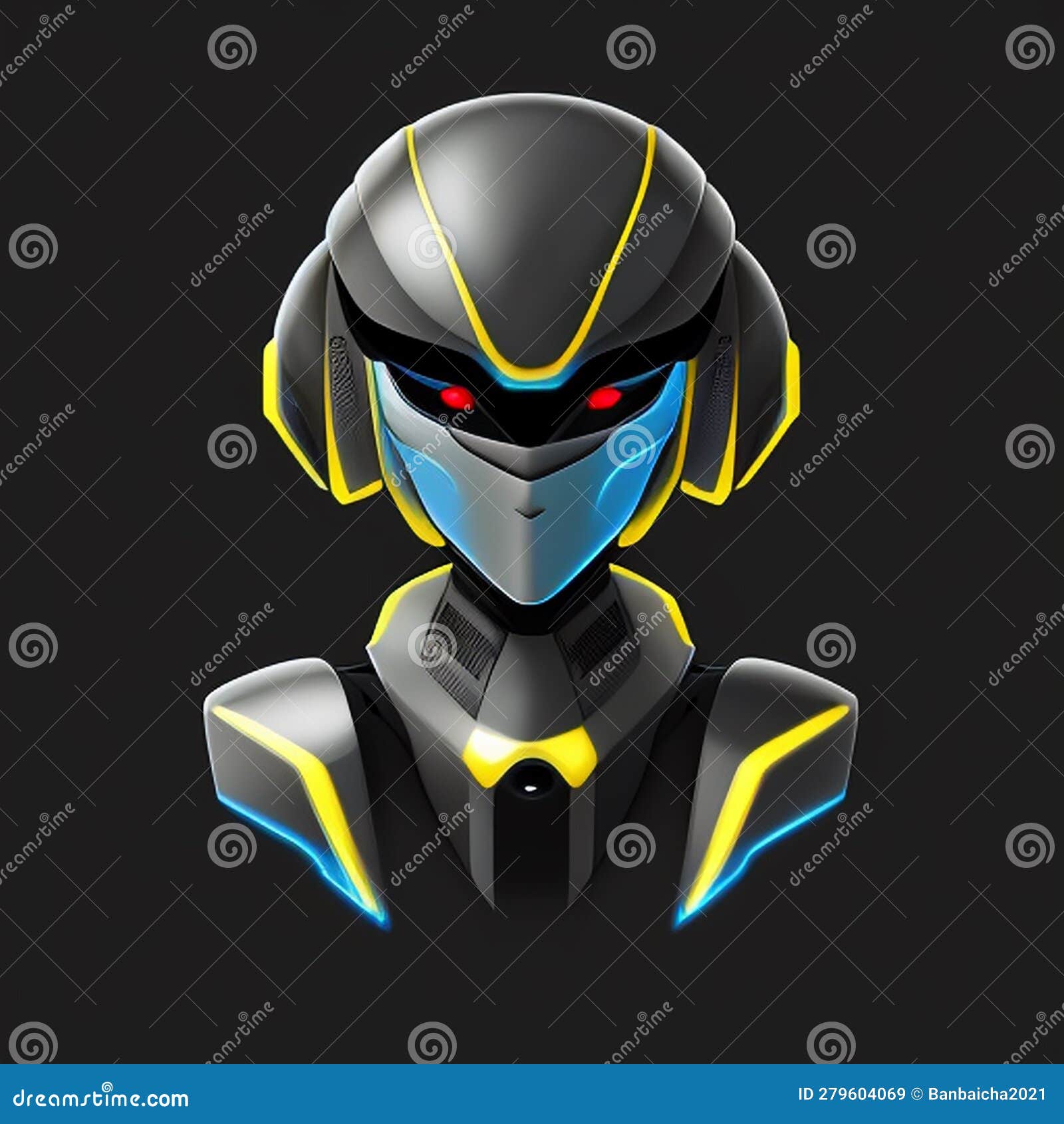 Robot Working with a Laptop in Front of a Binary Code Background Stock Illustration ...