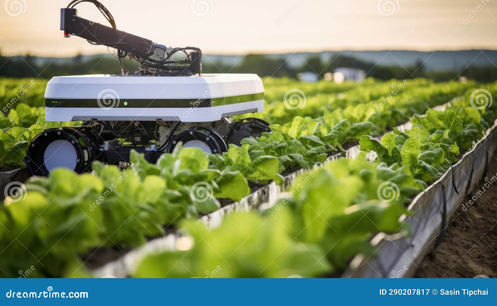 A Robot is Working on a Lettuce Farm Stock Illustration - Illustration ...