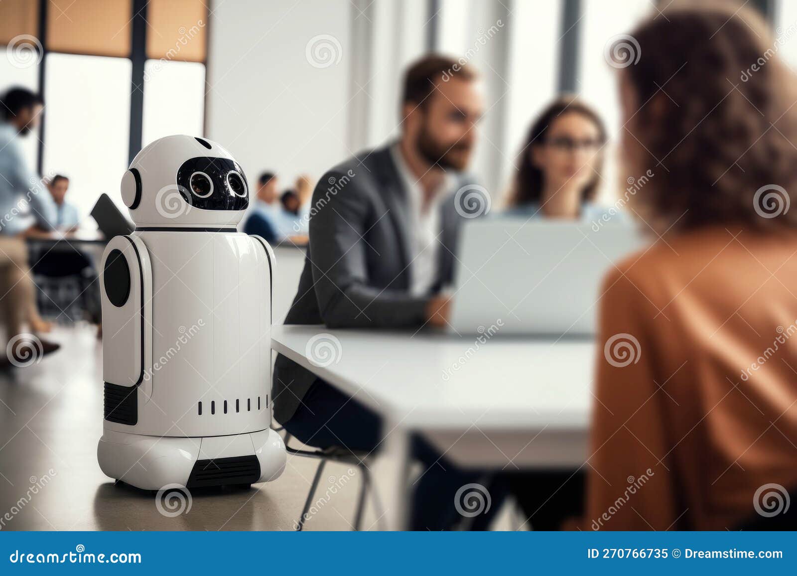 A Robot Working in a Modern Office with Real People. Ai Artificial ...