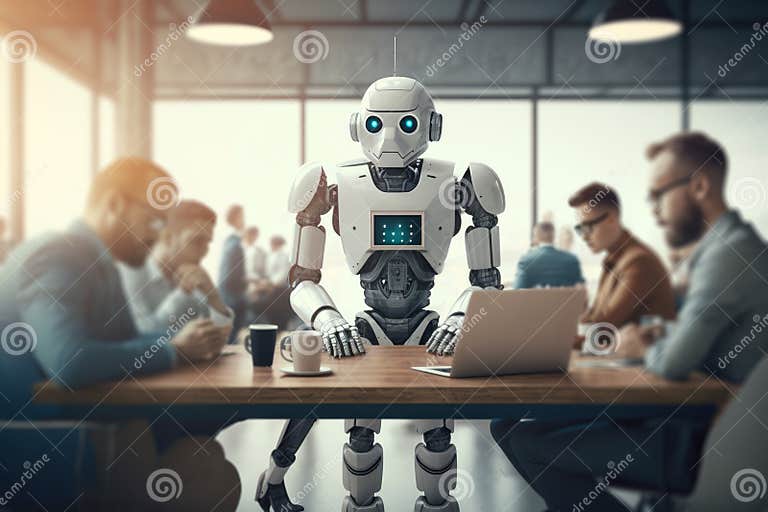 A Robot Working in a Modern Office with Real People. Ai Artificial ...
