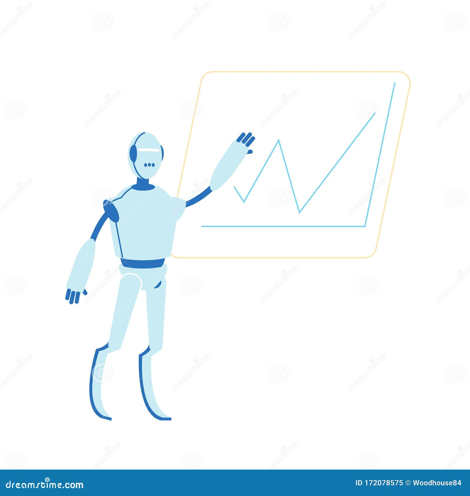 Robot Working in Office Writing on Board with Rising Chart. Futuristic ...
