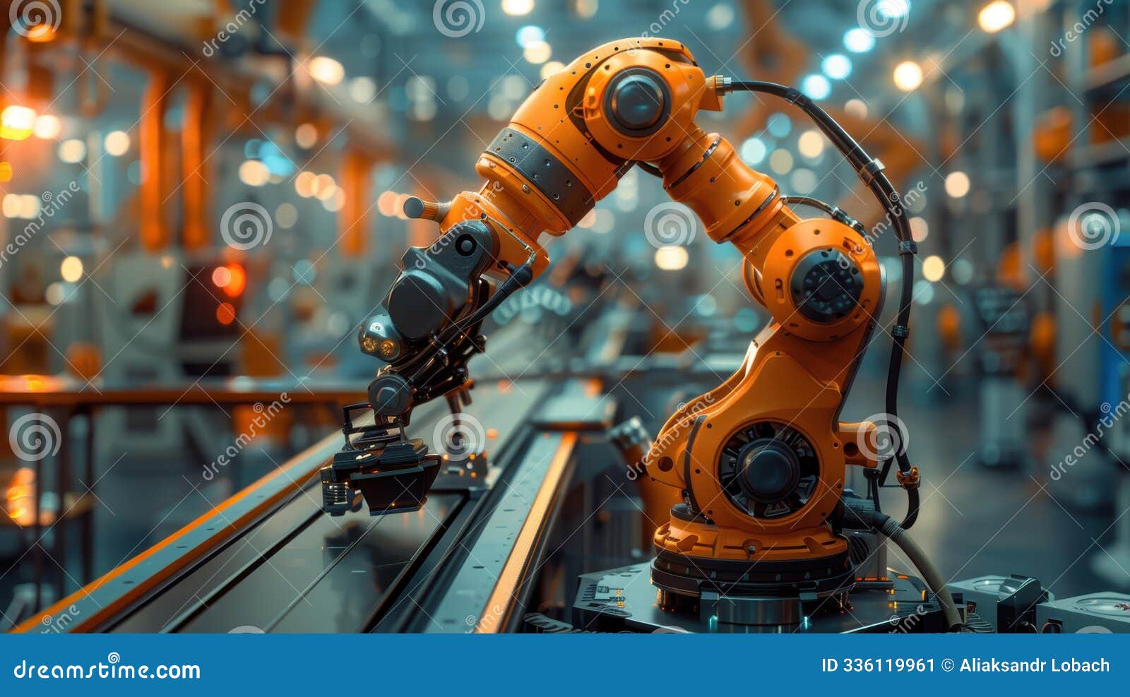 The Robot is Working on a Production Line. Production Line with Robotic ...