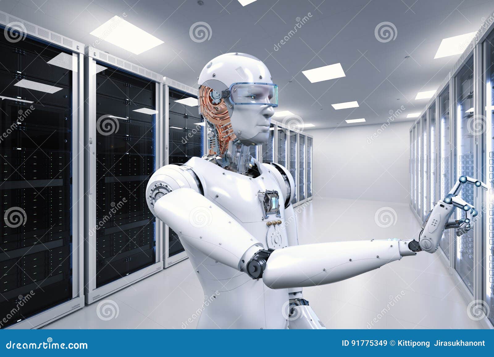Robot Working in Server Room Stock Image - Image of storage, rack: 91775349