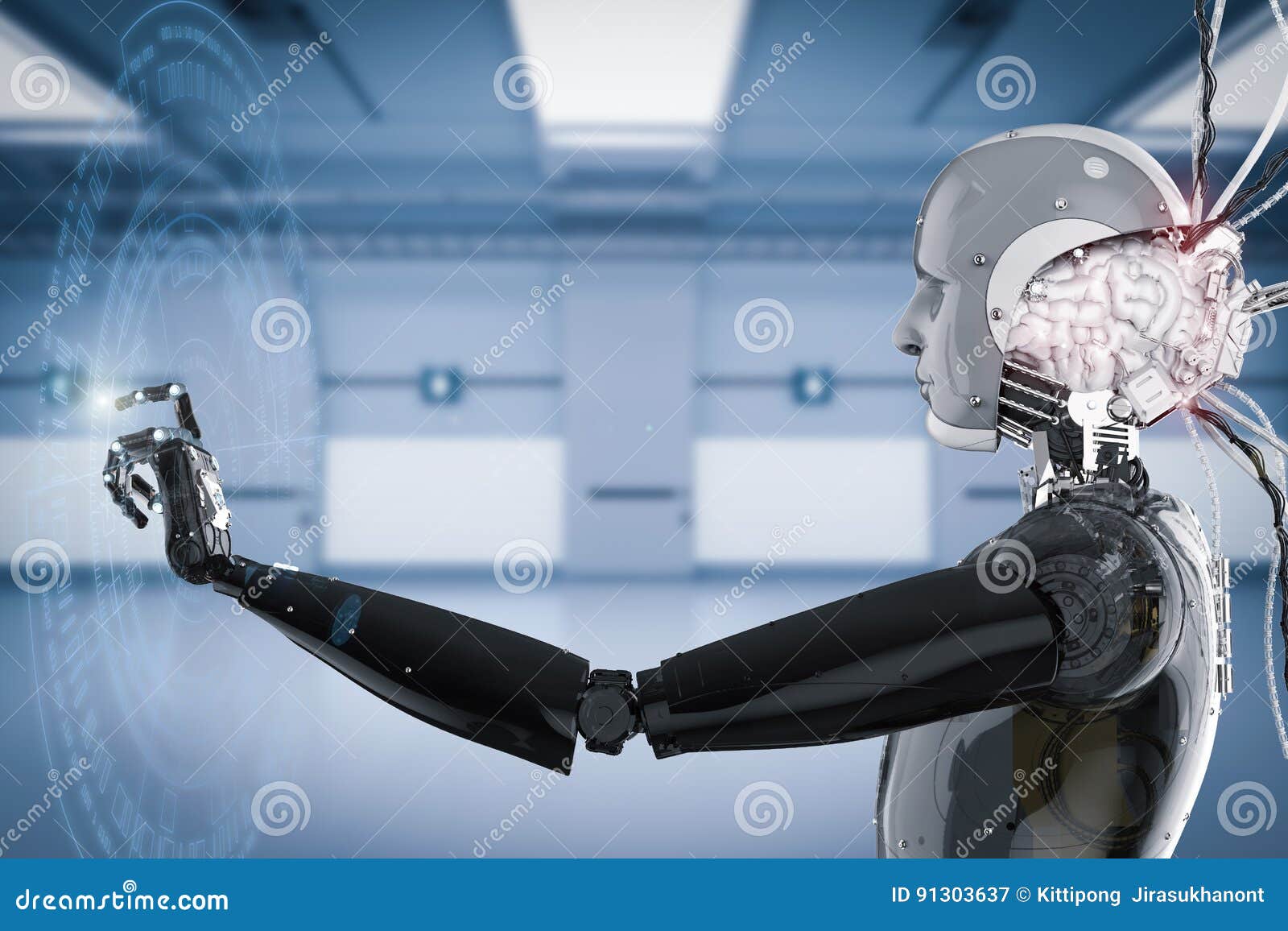 Robot Working with Virtual Display Stock Illustration - Illustration of ...