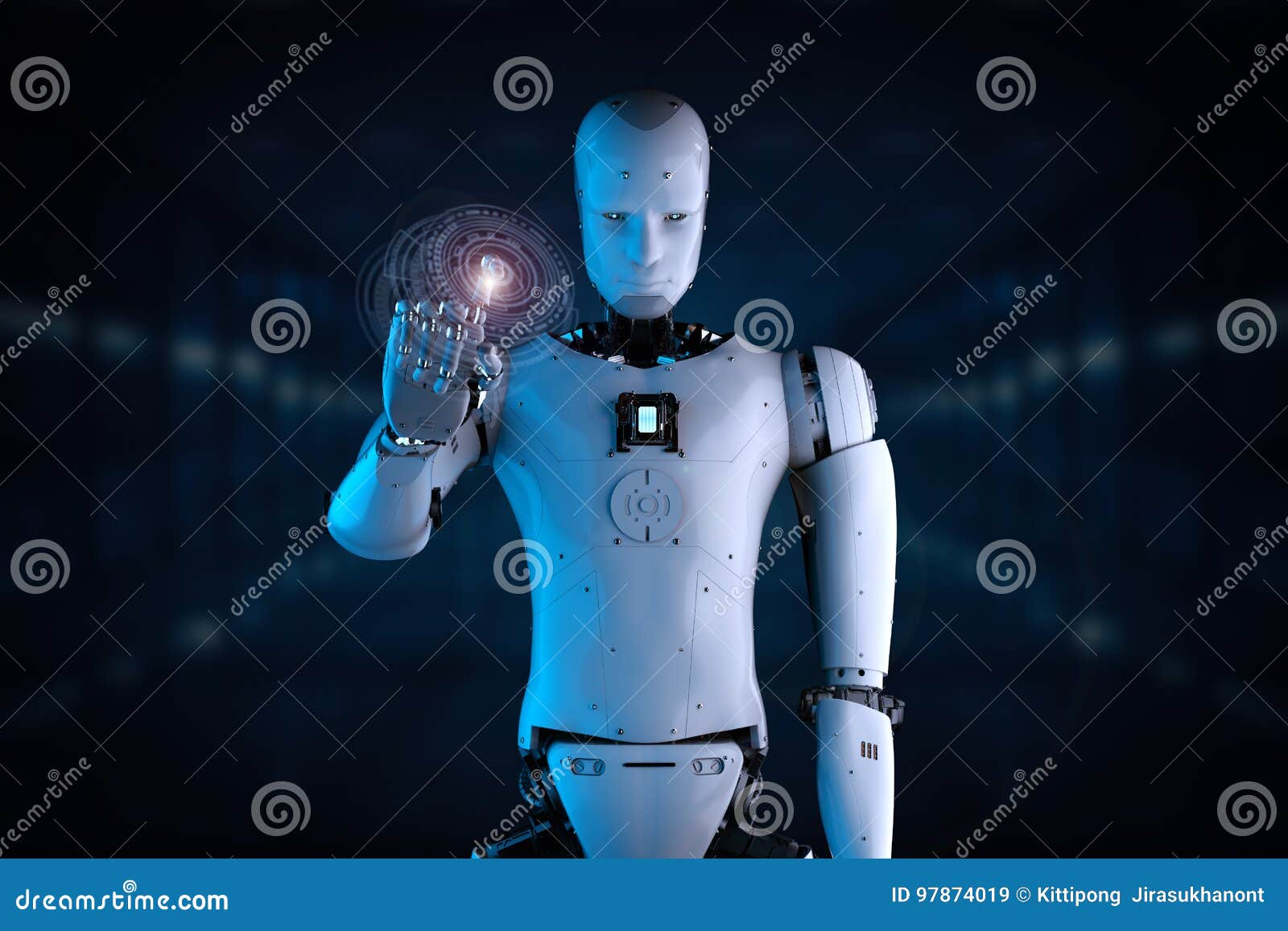 Robot Working with Virtual Display Stock Illustration - Illustration of ...