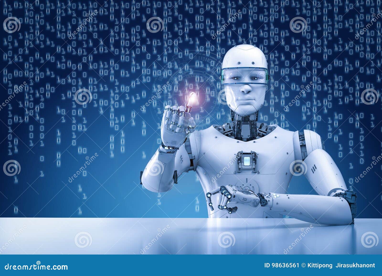 Robot Working with Virtual Display Stock Illustration - Illustration of ...