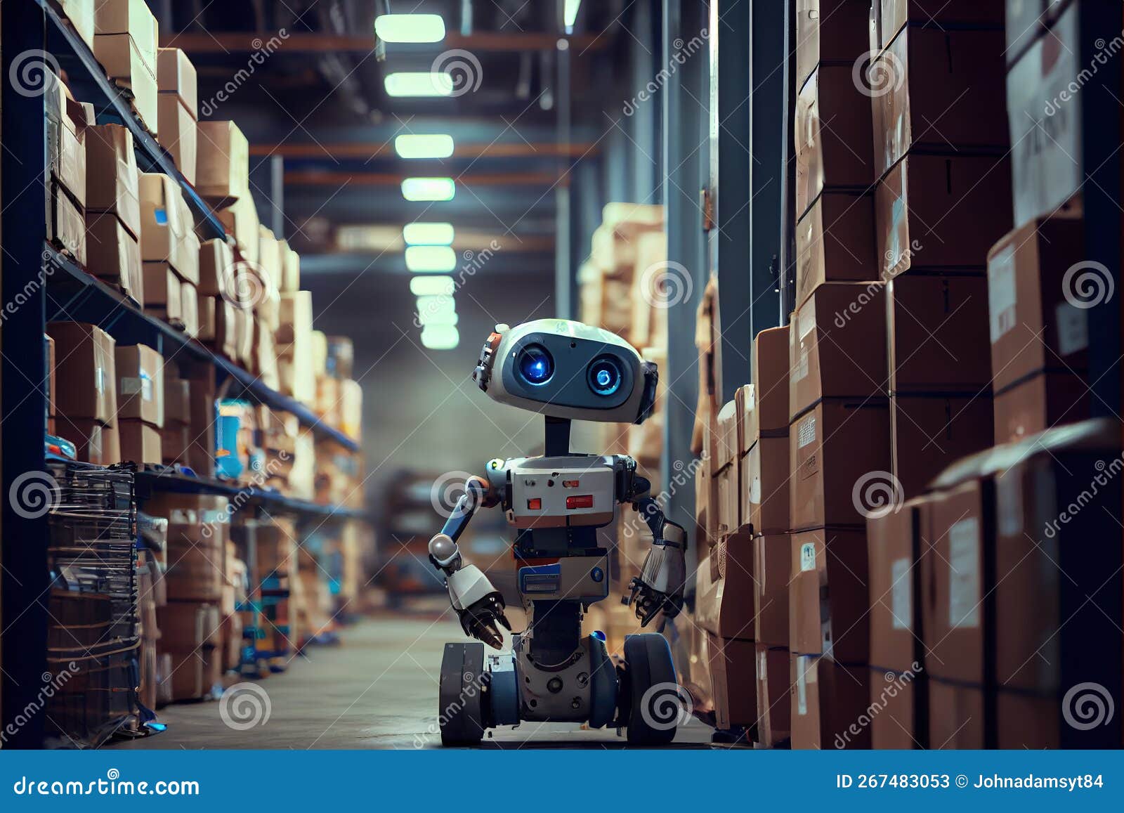 Robot Working at Warehouse. Stock Illustration - Illustration of ...