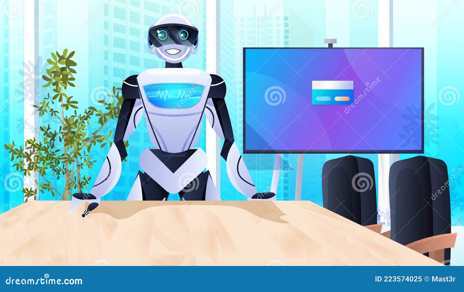 New Robot On Workplace And Businesswoman Dismissed Woman Worker. Boss ...