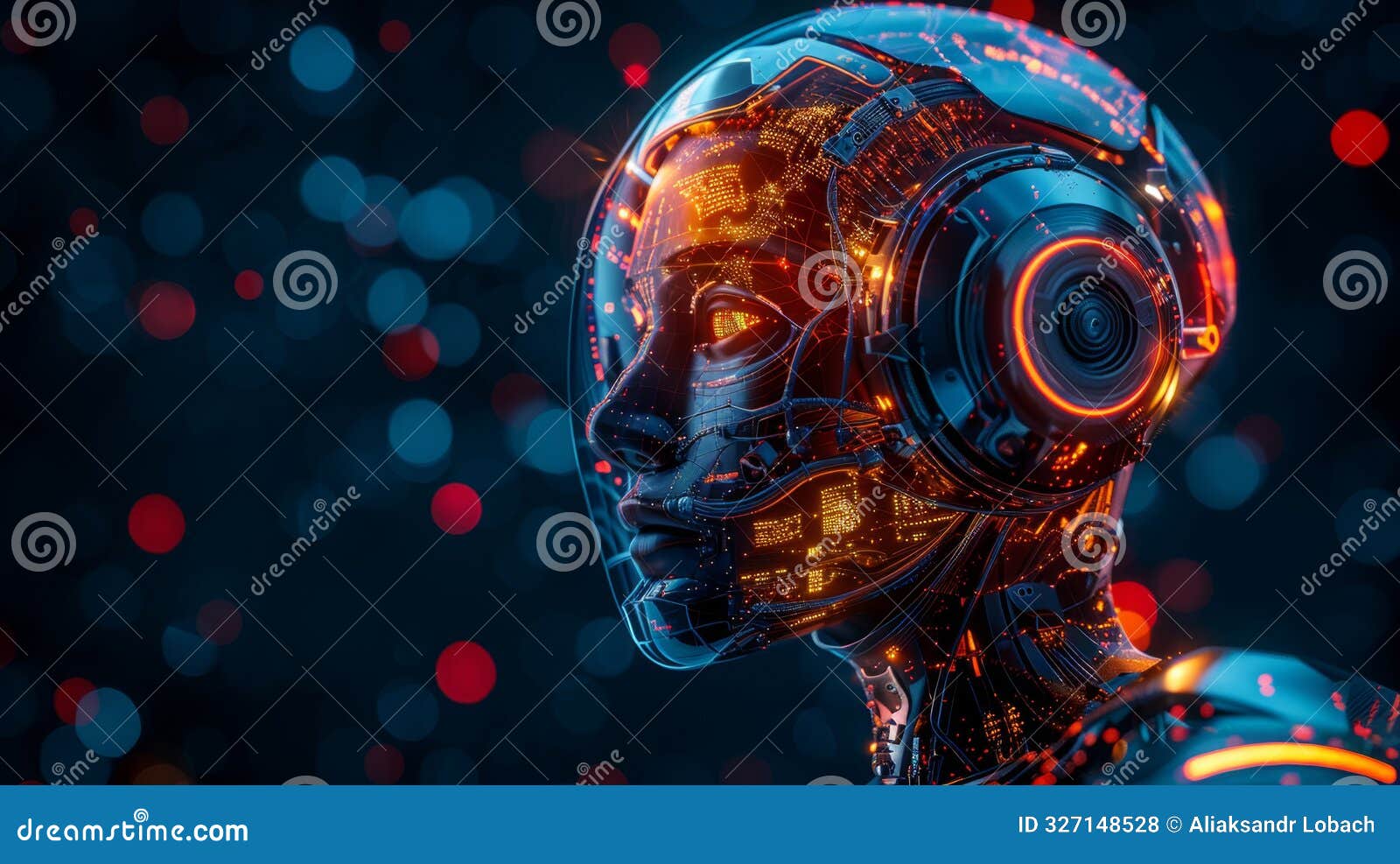 The Robot Works with Artificial Intelligence. a Cyborg in Futuristic ...