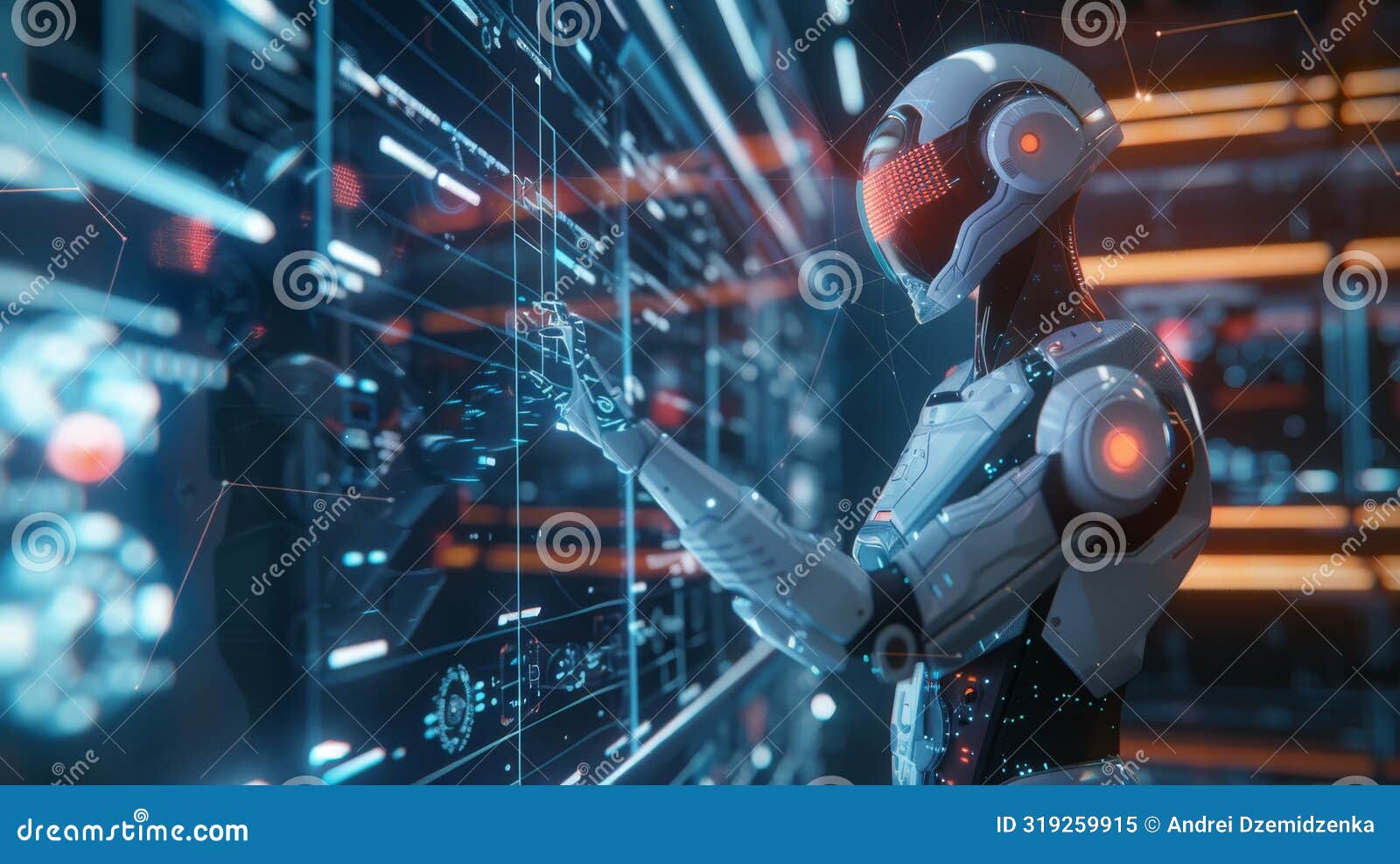 A Robot Works at a Factory. Humanoid Cyborg or Android with Artificial ...