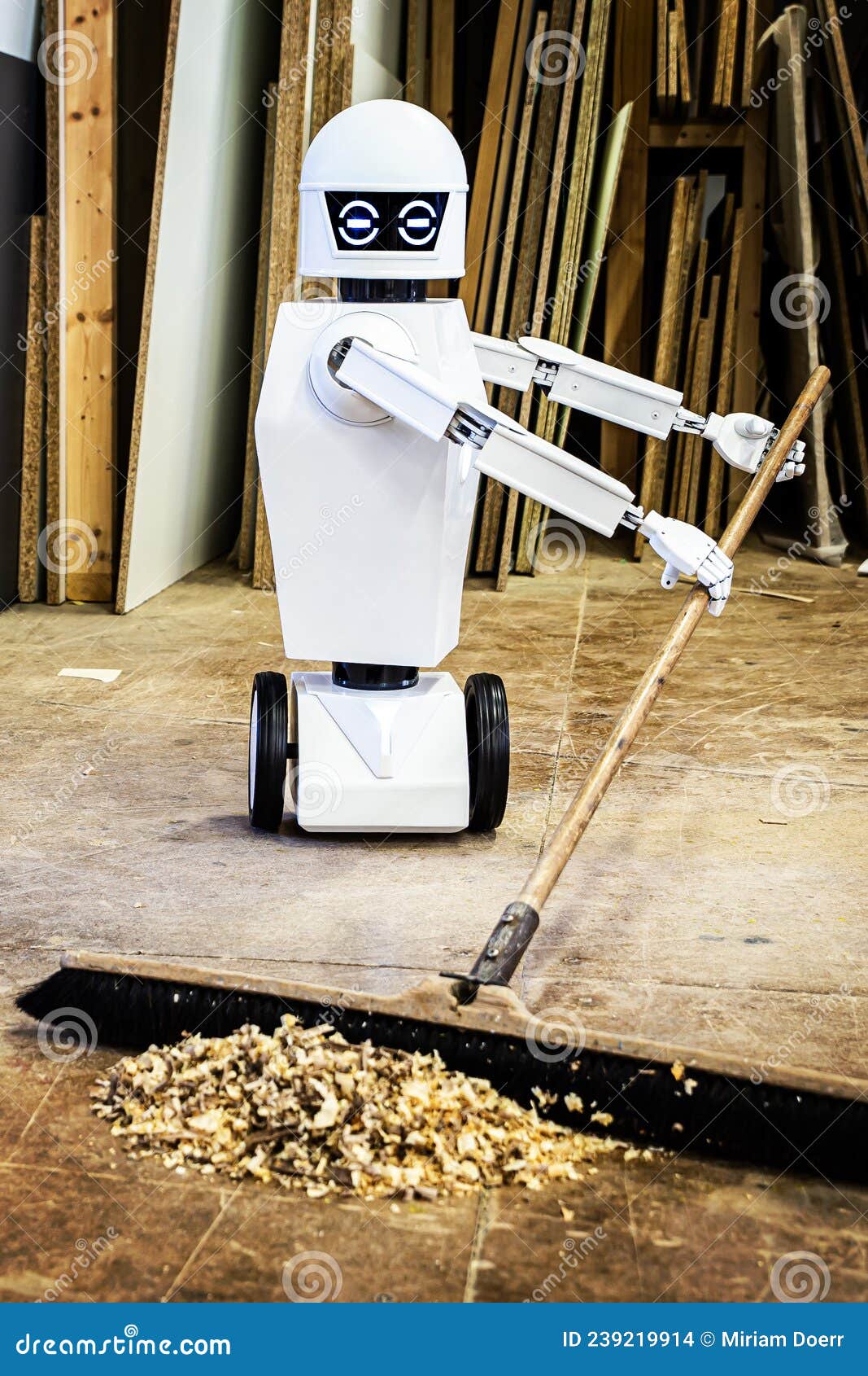 A Robot Works Fully Automatically in a Carpentry Workshop Stock Photo ...