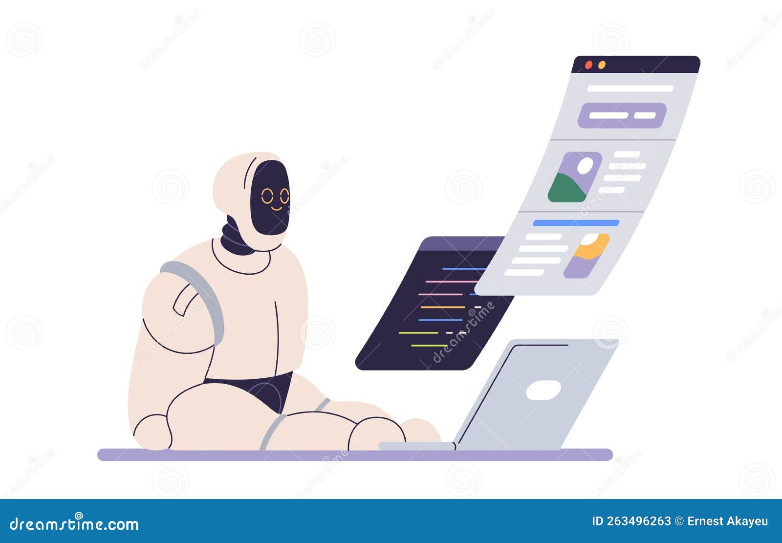 Robot Works at Laptop. AI, Artificial Intelligence, Business Automation ...
