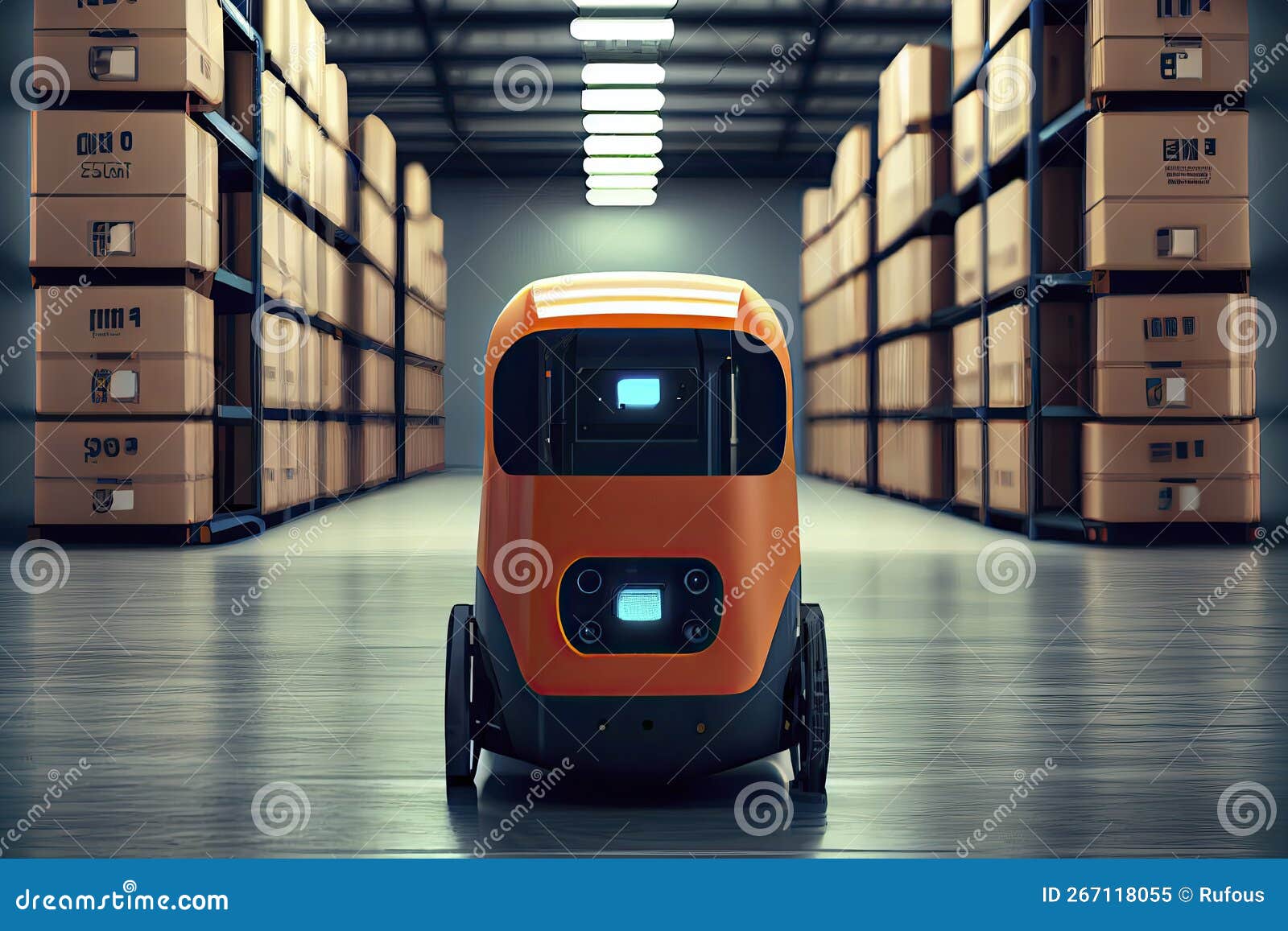 Robot Works in a Logistics Warehouse Stock Illustration - Illustration ...