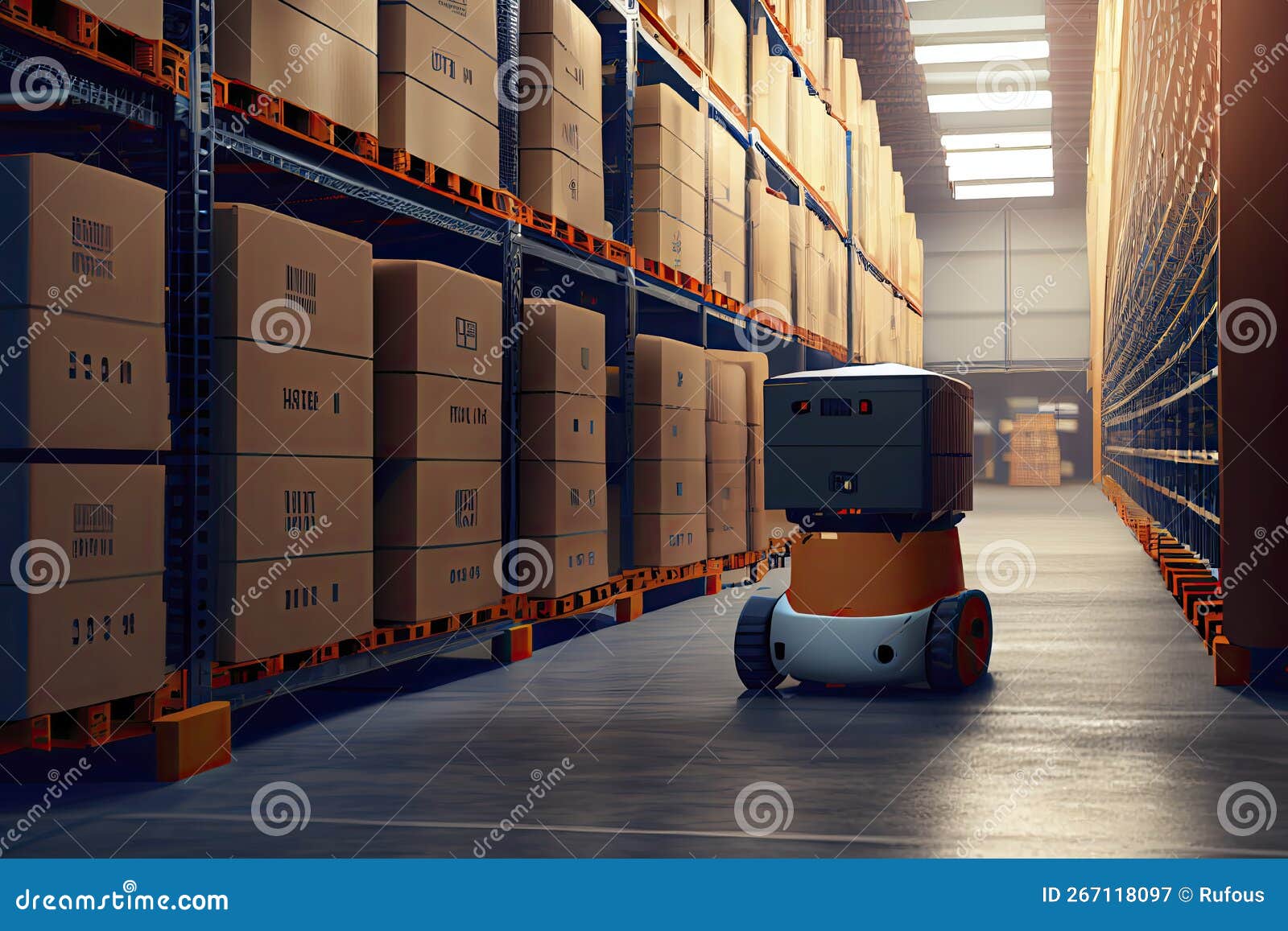Robot Works in a Logistics Warehouse Stock Image - Image of generative ...
