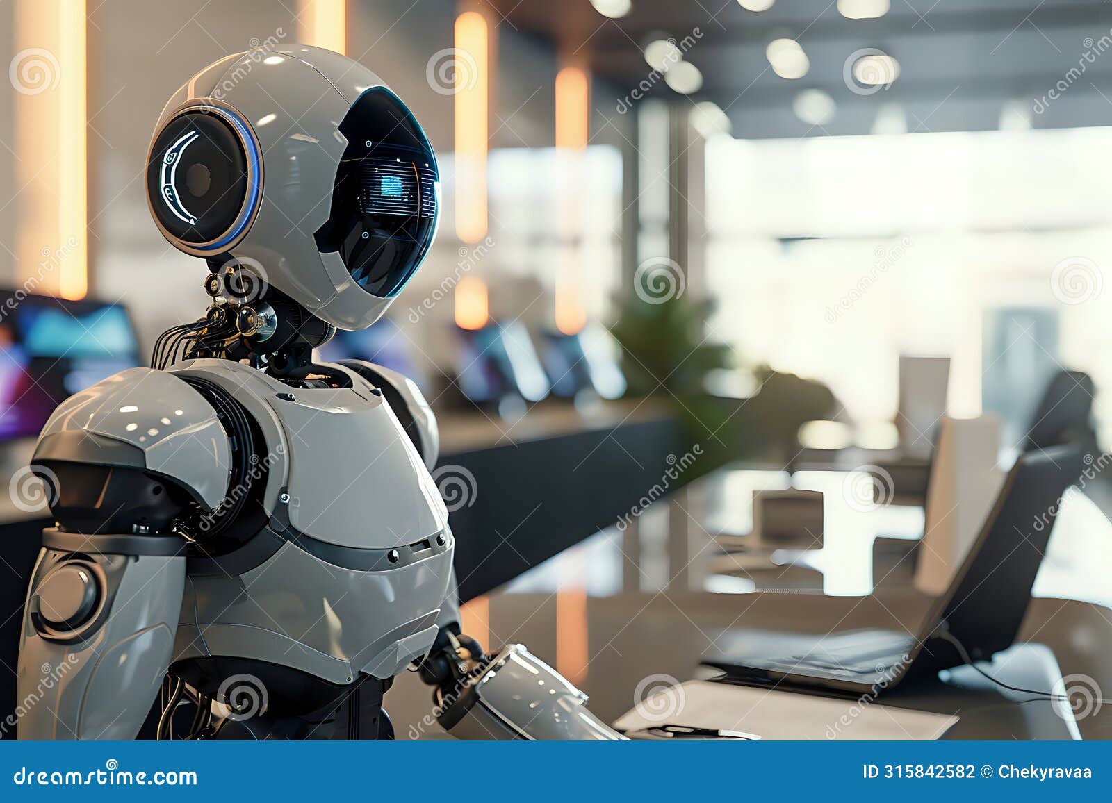 Robot Works in the Modern Office, Blurred Background. Artificial ...