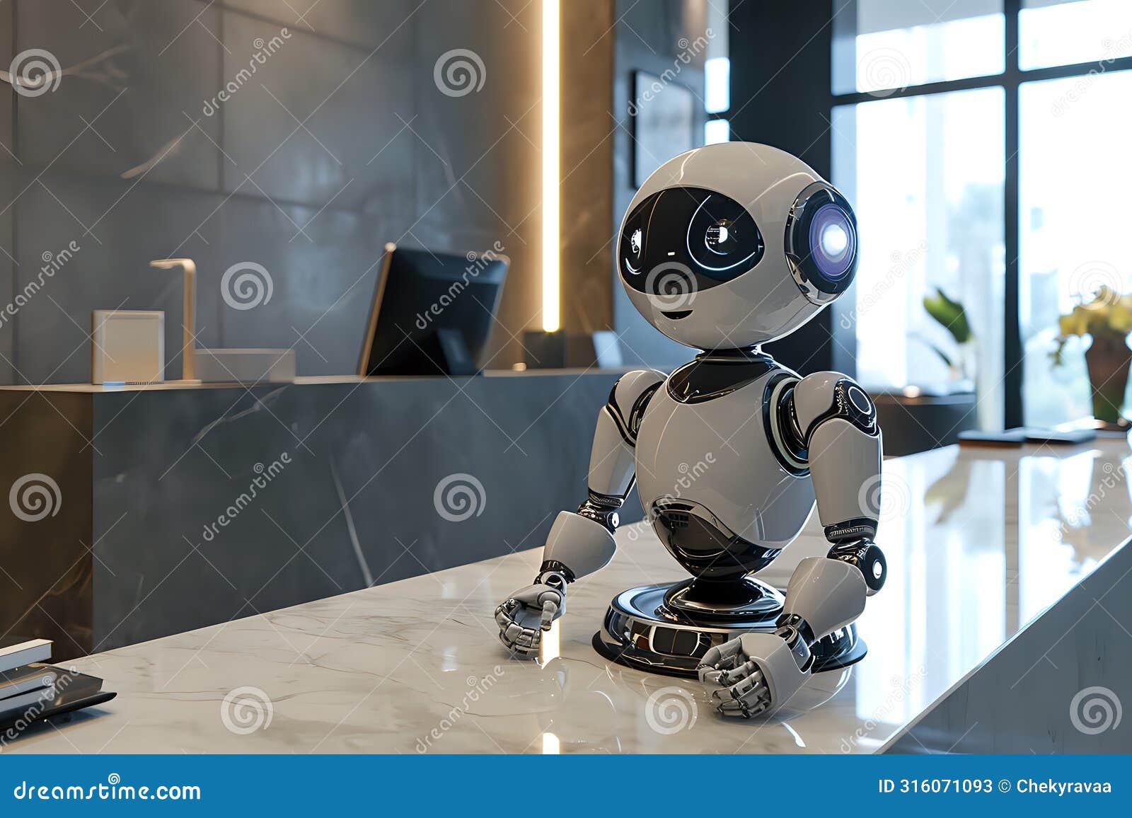 Robot Works in the Office, Blurred Background. Artificial Intelect in ...