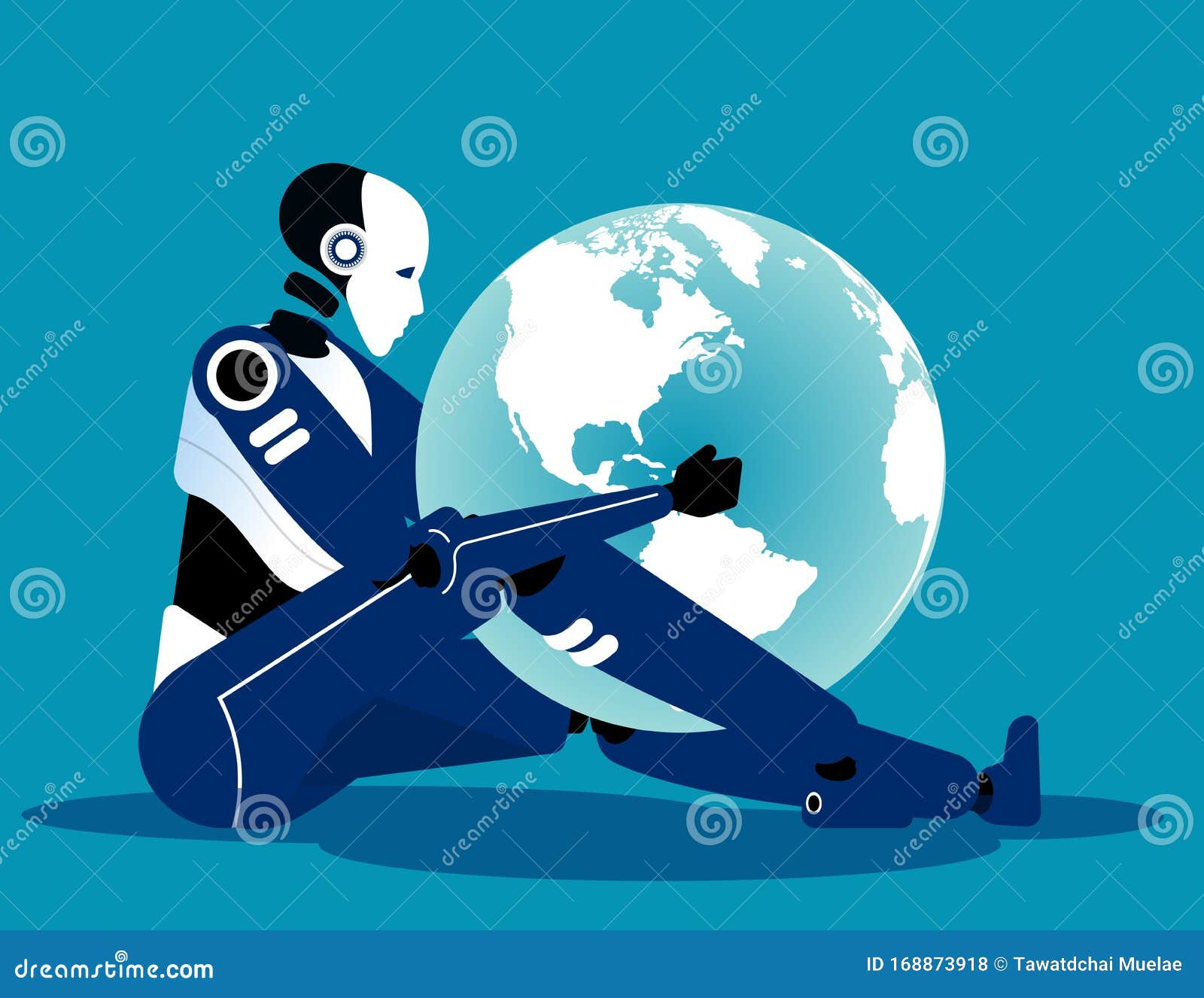 Robot and World. Concept Business Vector Illustration, Technology ...