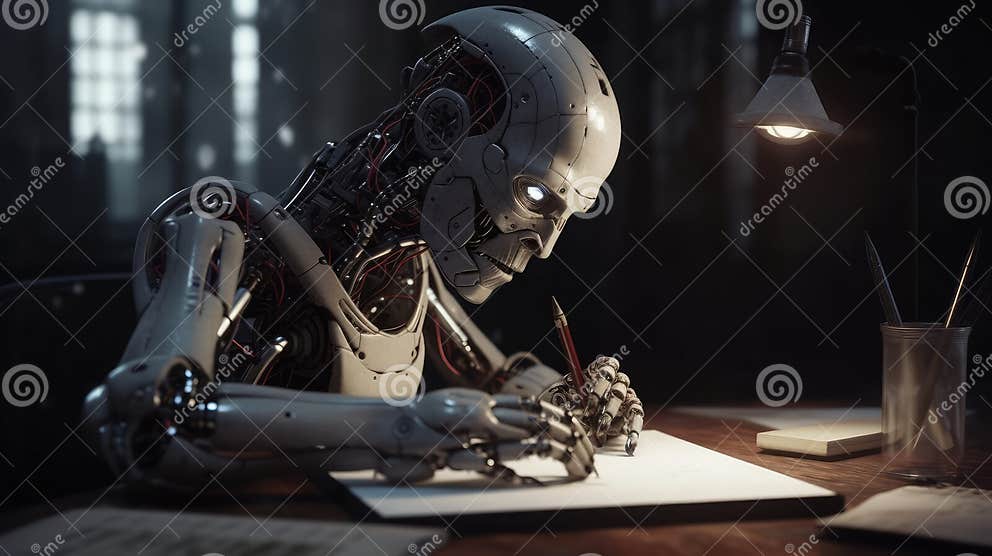The Robot Writes Some Notes with a Pen. Generative AI Stock ...