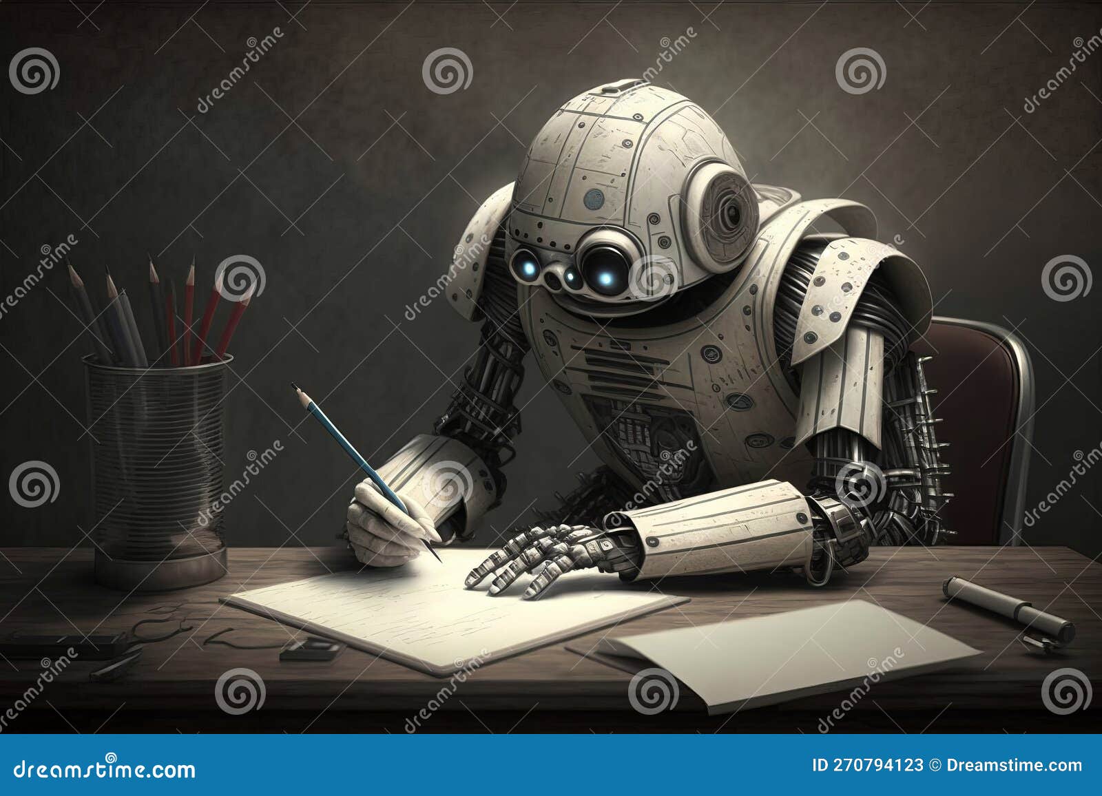Robot Writing Answers on a Paper. Artificial Intelligence Metaphor ...