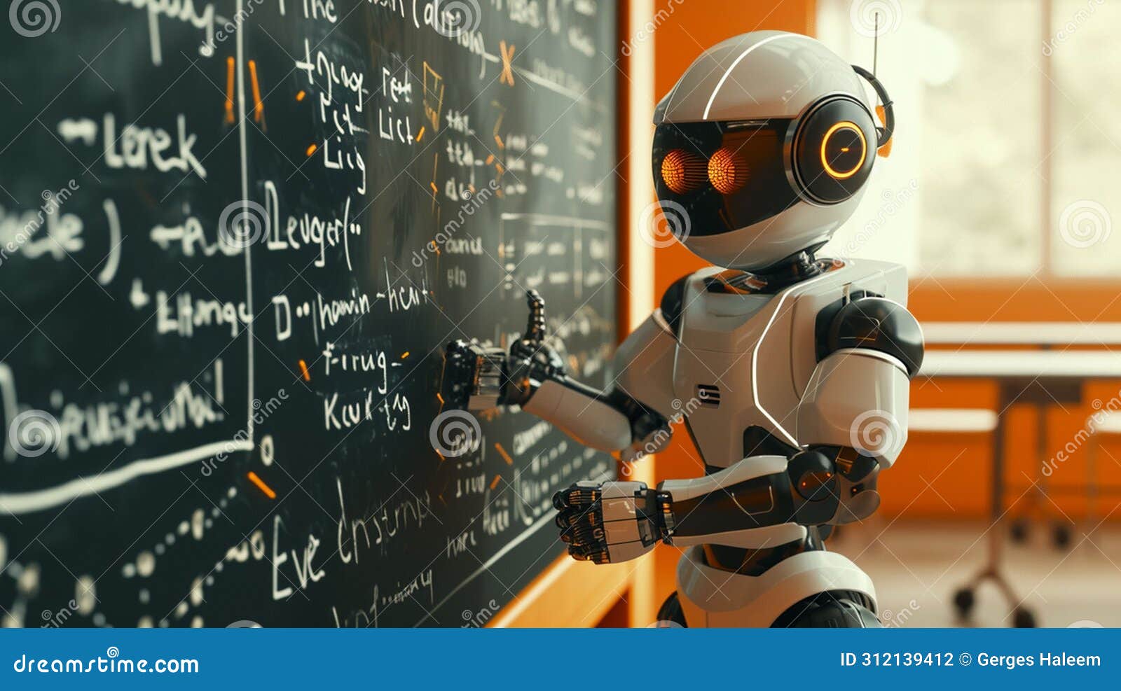 Robot Writing on Blackboard in Classroom Stock Illustration ...