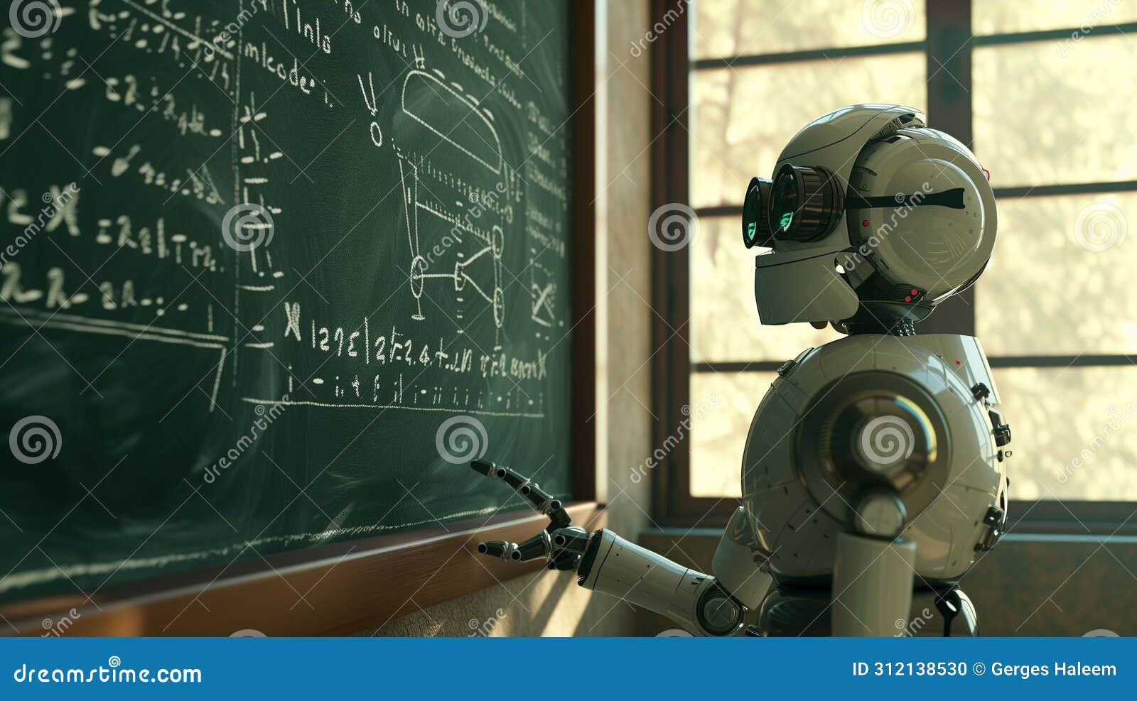 Robot Writing on Blackboard in Classroom Stock Illustration ...