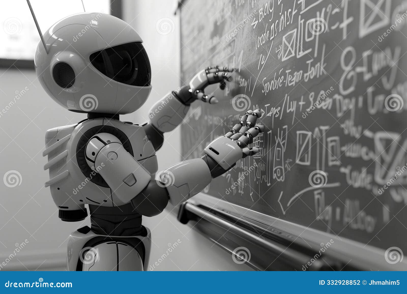 Robot Writing on a Blackboard Stock Illustration - Illustration of ...