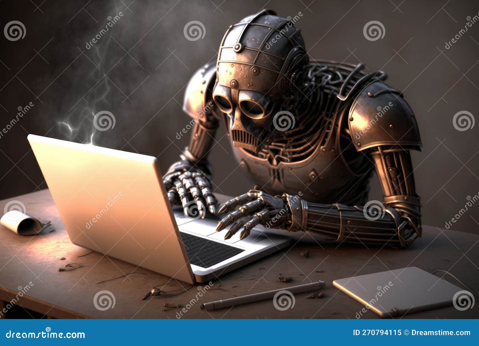 Big Computer With Artificial Intelligence And Anxious Silhouette Of ...