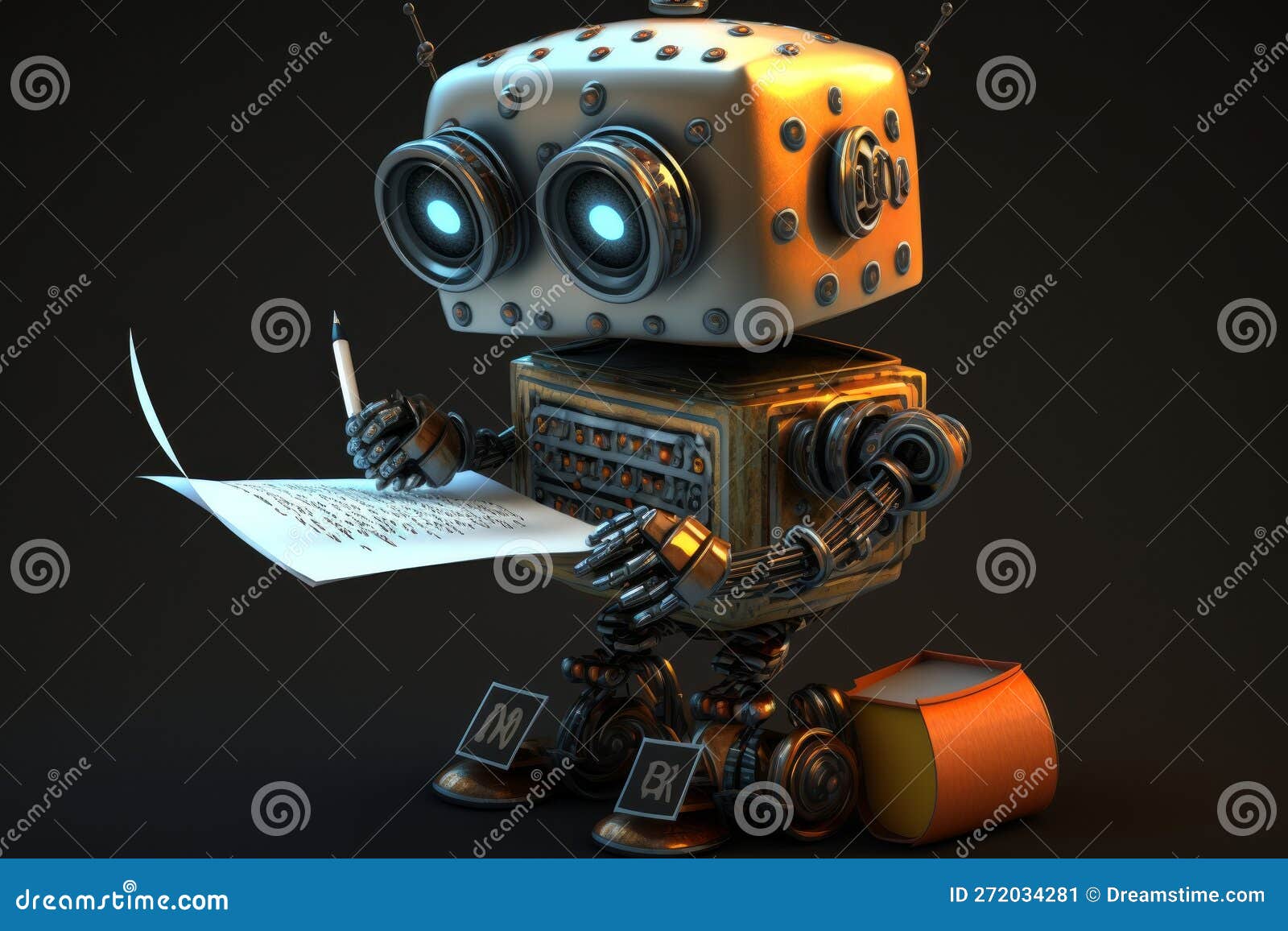 Robot Writing a Note in a Notebook. Generative AI Stock Illustration ...