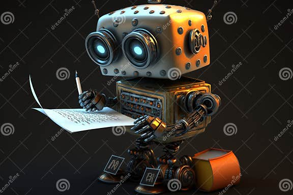 Robot Writing a Note in a Notebook. Generative AI Stock Illustration ...