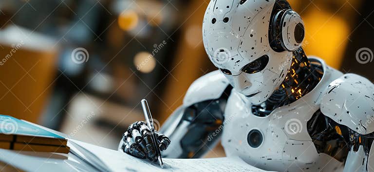 Robot Writing Notes with Pen, Showcasing Advanced AI Technology and ...