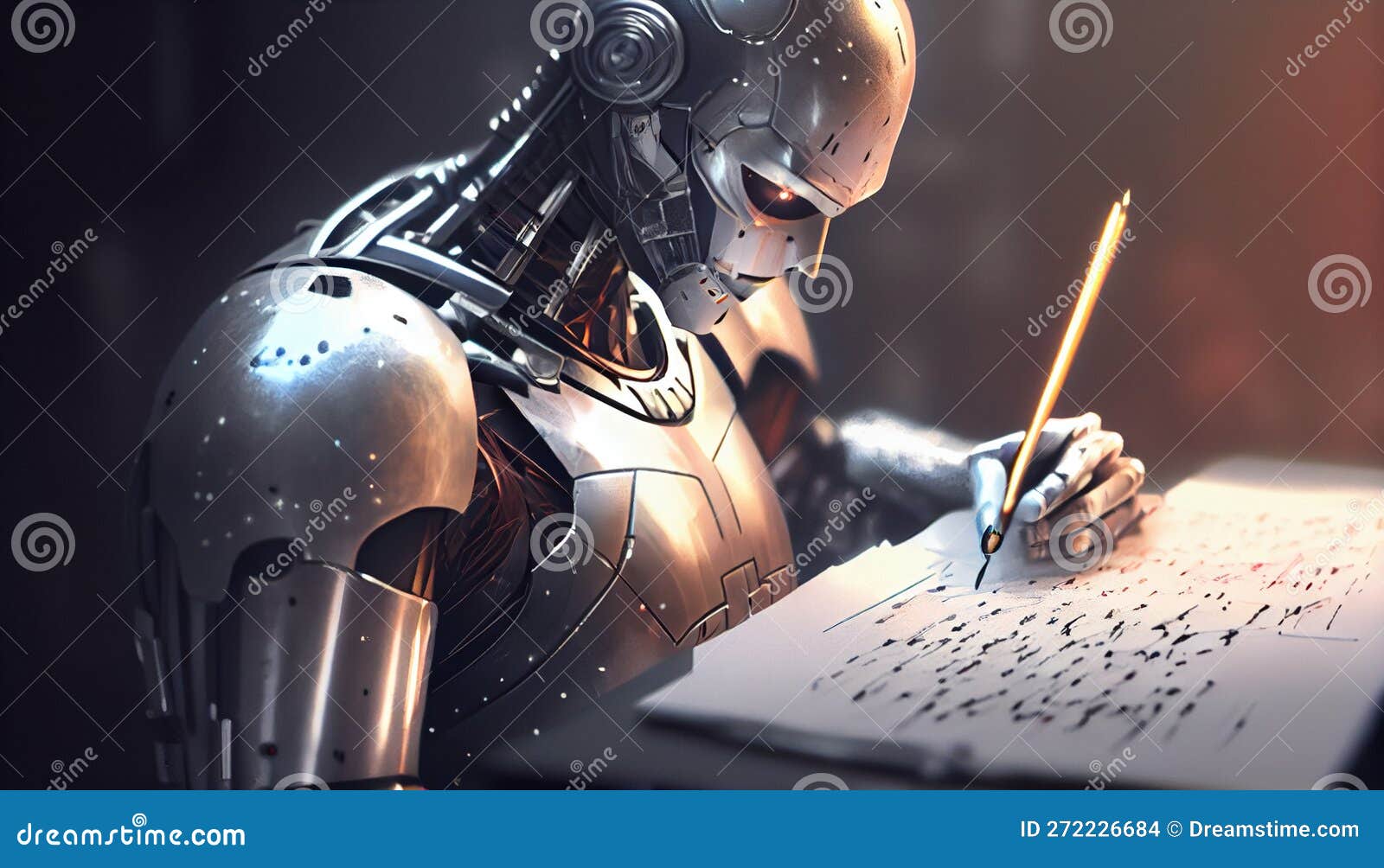 Robot Writing in Paper. Generative Ai Stock Illustration - Illustration ...