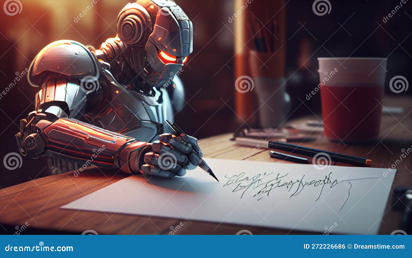Robot Writing in Paper. Generative Ai Stock Illustration - Illustration ...