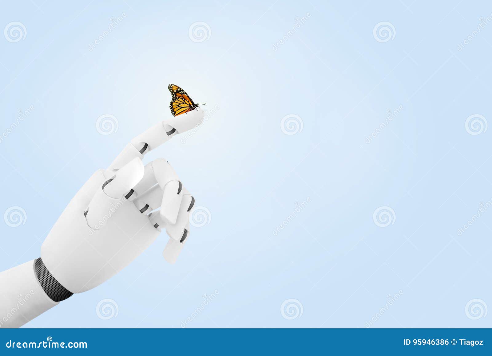 Robothand Met Een Vlinder Op Het De Vinger Van ` S Stock Illustratie ...